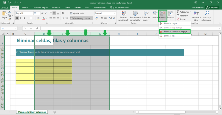 ELIMINAR CELDAS FILAS Y COLUMNAS - EXCELFULL.COM