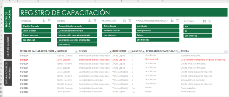 [PLANTILLA] CAPACITACIÓN DE EMPLEADOS CON EXCEL