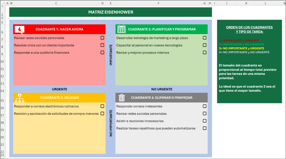 ESTRATEGIAS DE GESTIÓN DEL TIEMPO: IMPLEMENTA LA MATRIZ DE EISENHOWER EN EXCEL [PLANTILLA ...